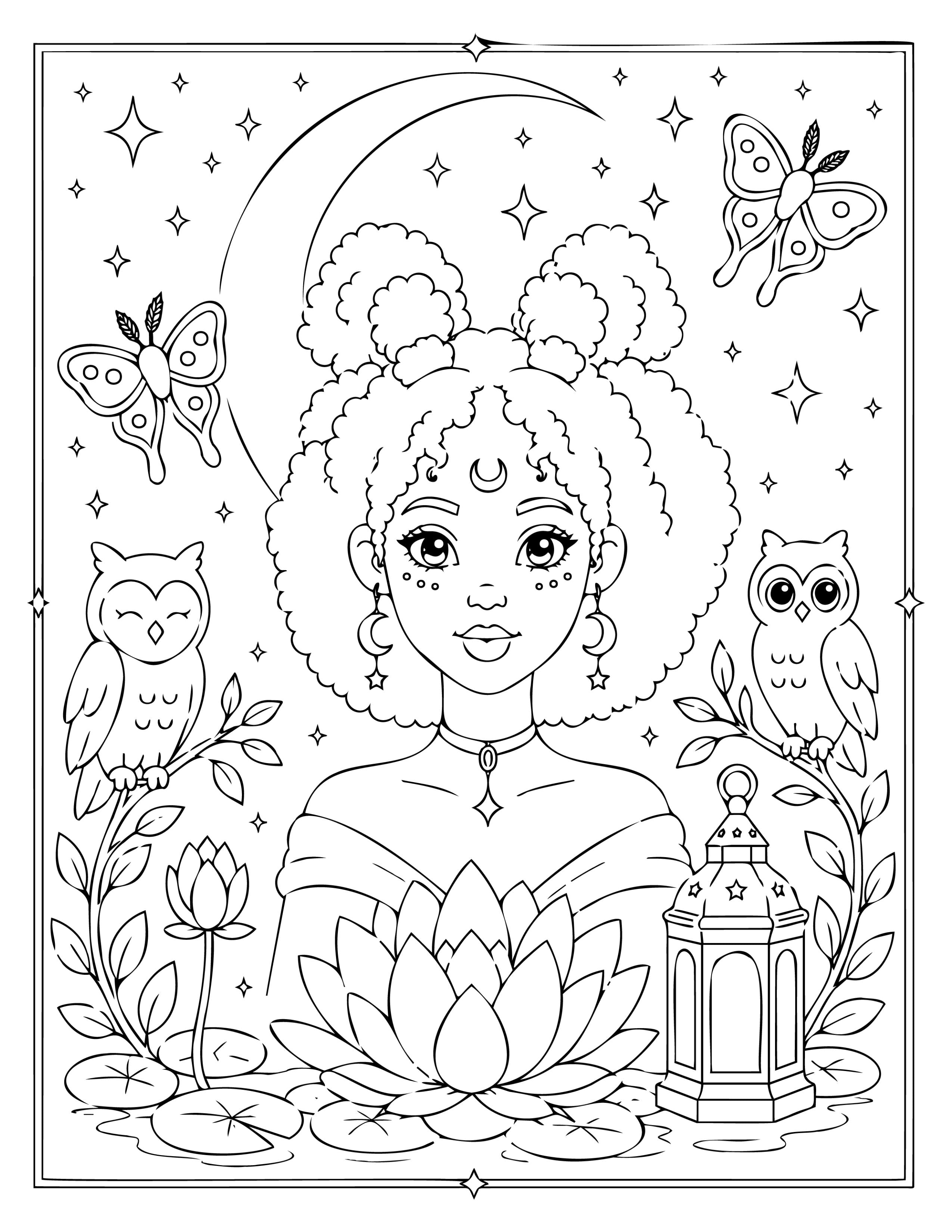 Moonlit Bloom Coloring Sheet – Sweaty Palmz Studio